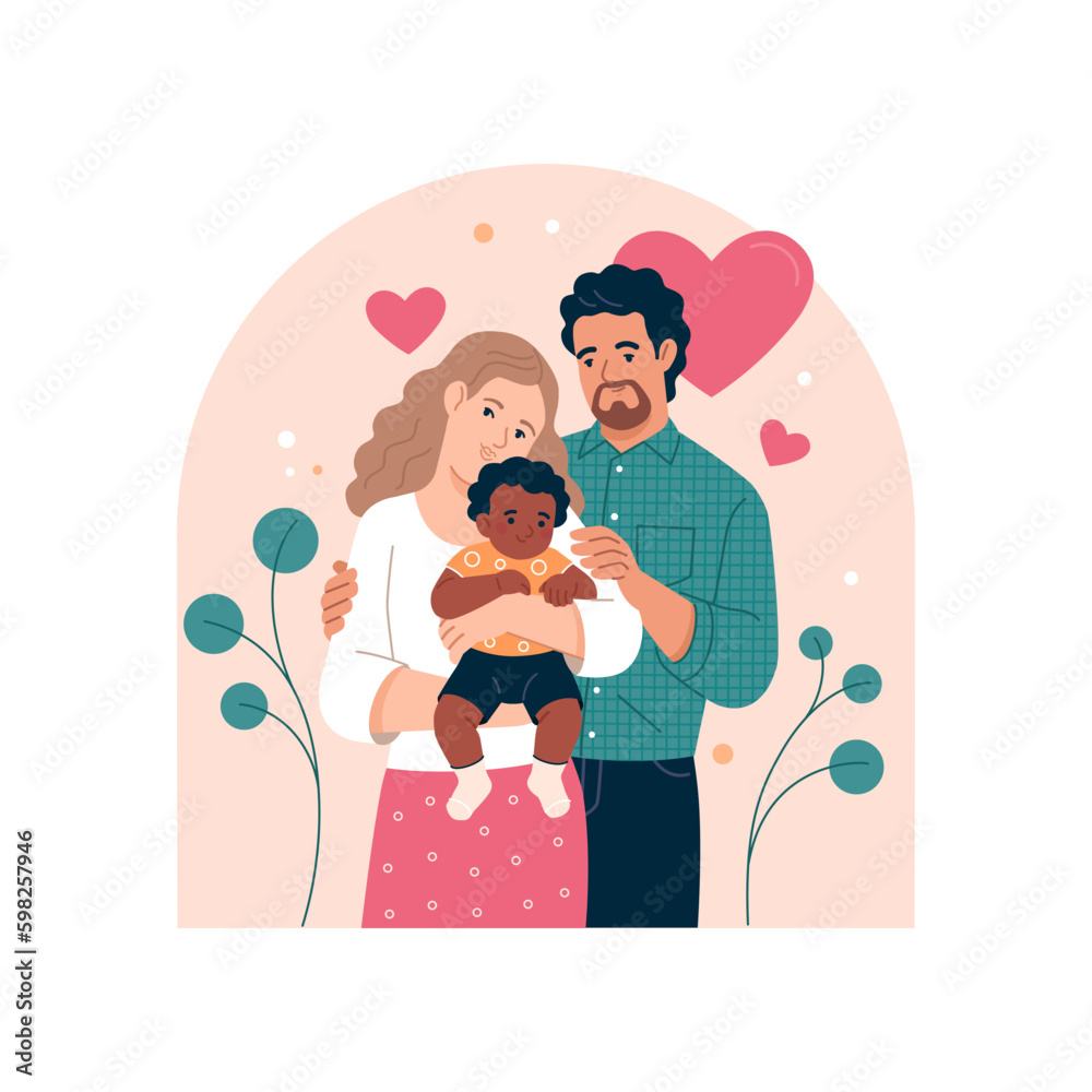 Children Adoption concept. Vector cartoon flat illustration of a young ...
