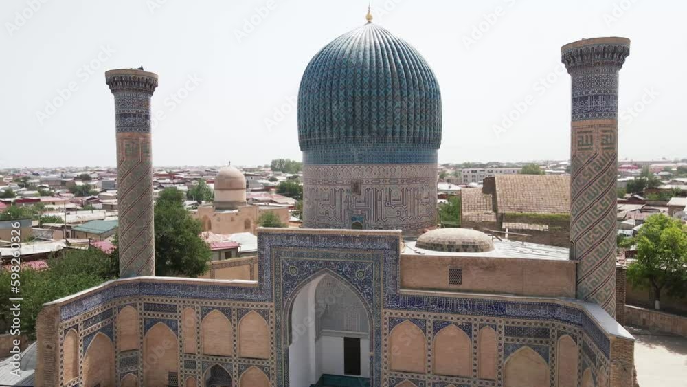 Samarkand, Uzbekistan aerial view of Gur-e-Amir - a mausoleum of the ...