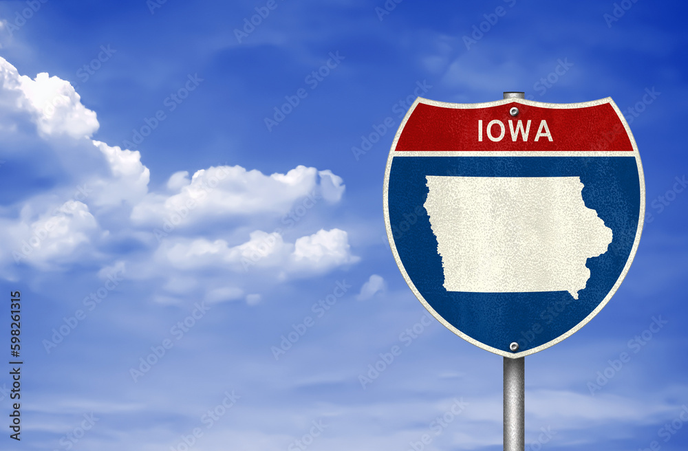 Iowa state map - road sign Stock Photo | Adobe Stock