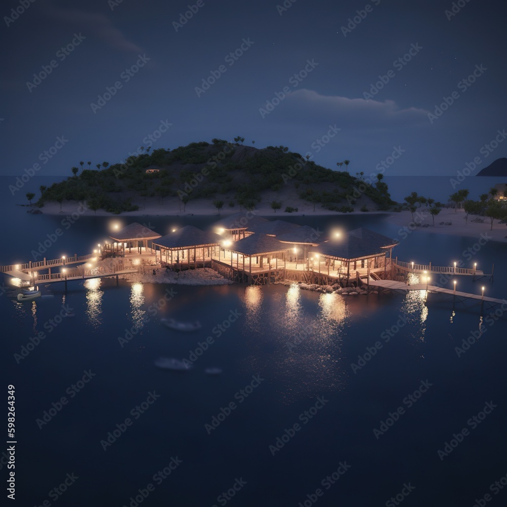 Surreal And Exquisite CG Render of Night time of an Island Generative ...
