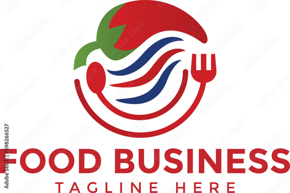 Red chilli food logo with spoon and fork , Healthy food icon, red ...