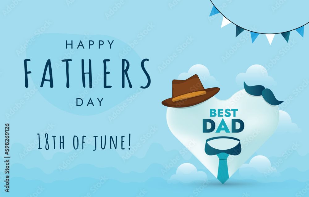 Happy Father's Day Vector. World father's day poster with tie, hat and ...