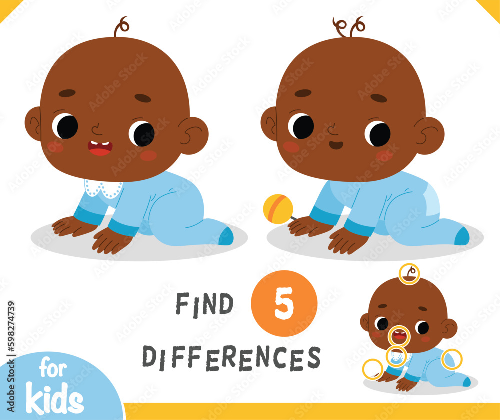 Find differences educational game for children, Cute African American ...