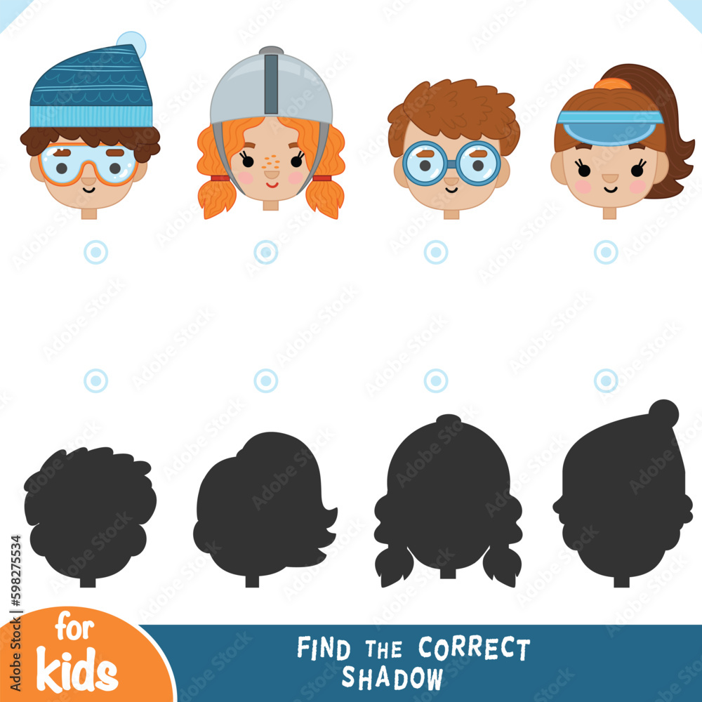 Find the correct shadow, education game for children, Set of cute ...