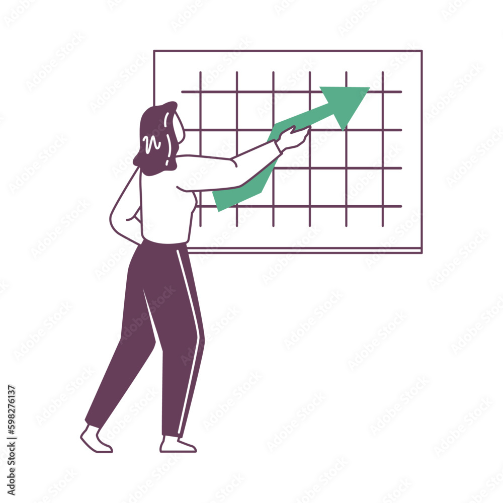 Presentation of business concept or startup idea, worker and board with ...