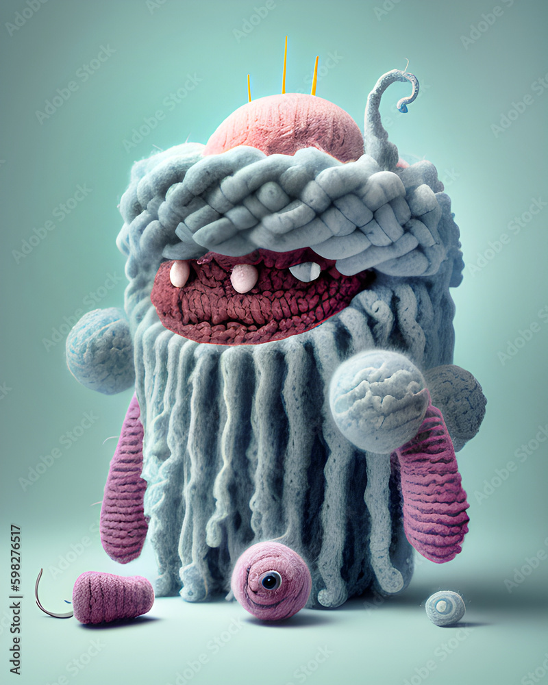 Ai generated, graphic, mock up, model of cute monster toys in wool ...