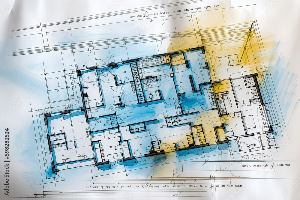 Generative AI illustration of construction house plans drawn with ...