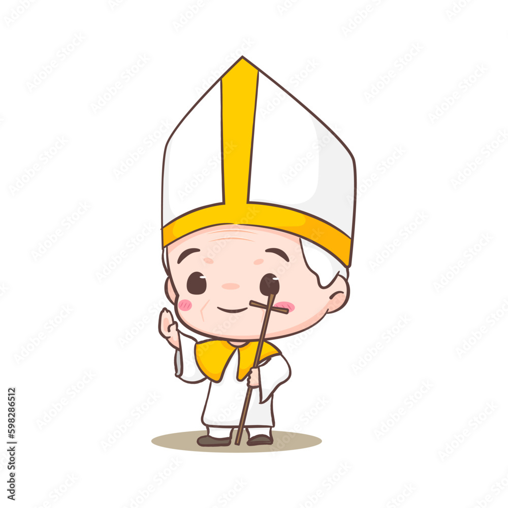 Cute Pope cartoon character. Happy smiling catholic priest mascot ...
