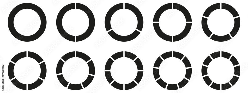 Circles divided diagram 3, 10, 7, graph icon pie shape section chart ...