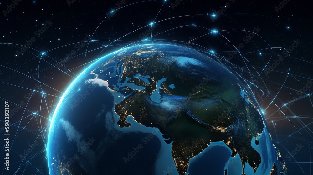 night earth global virtual internet world connection of metaverse ...