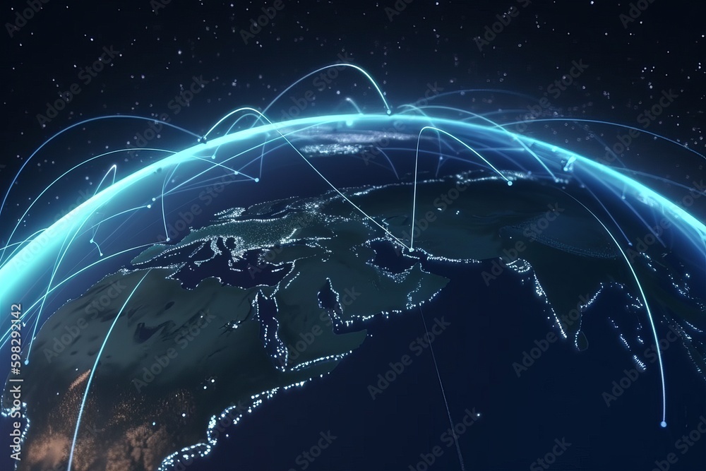 night earth global virtual internet world connection of metaverse ...