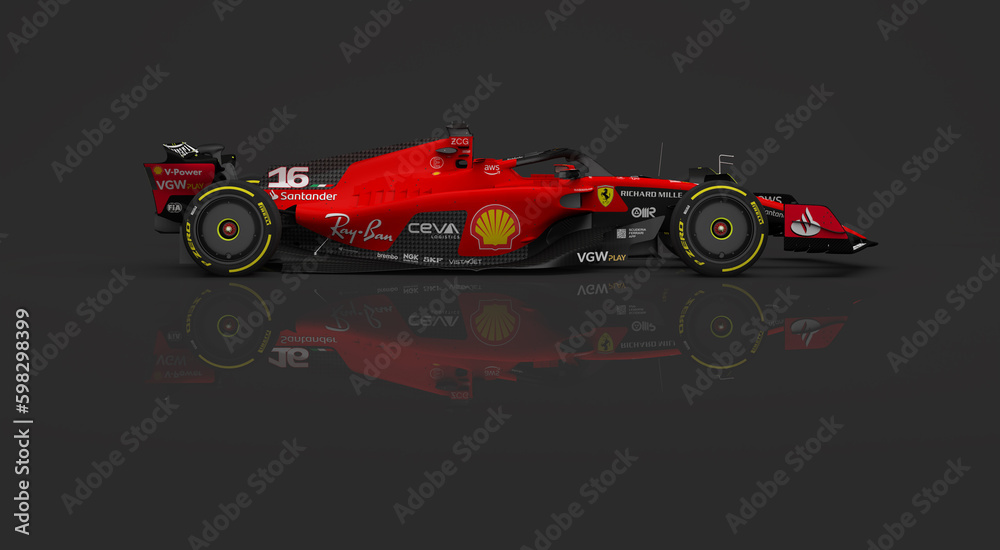 Foto de ferrari sf f1 car 2023 start number 16 in a dark reflective ...