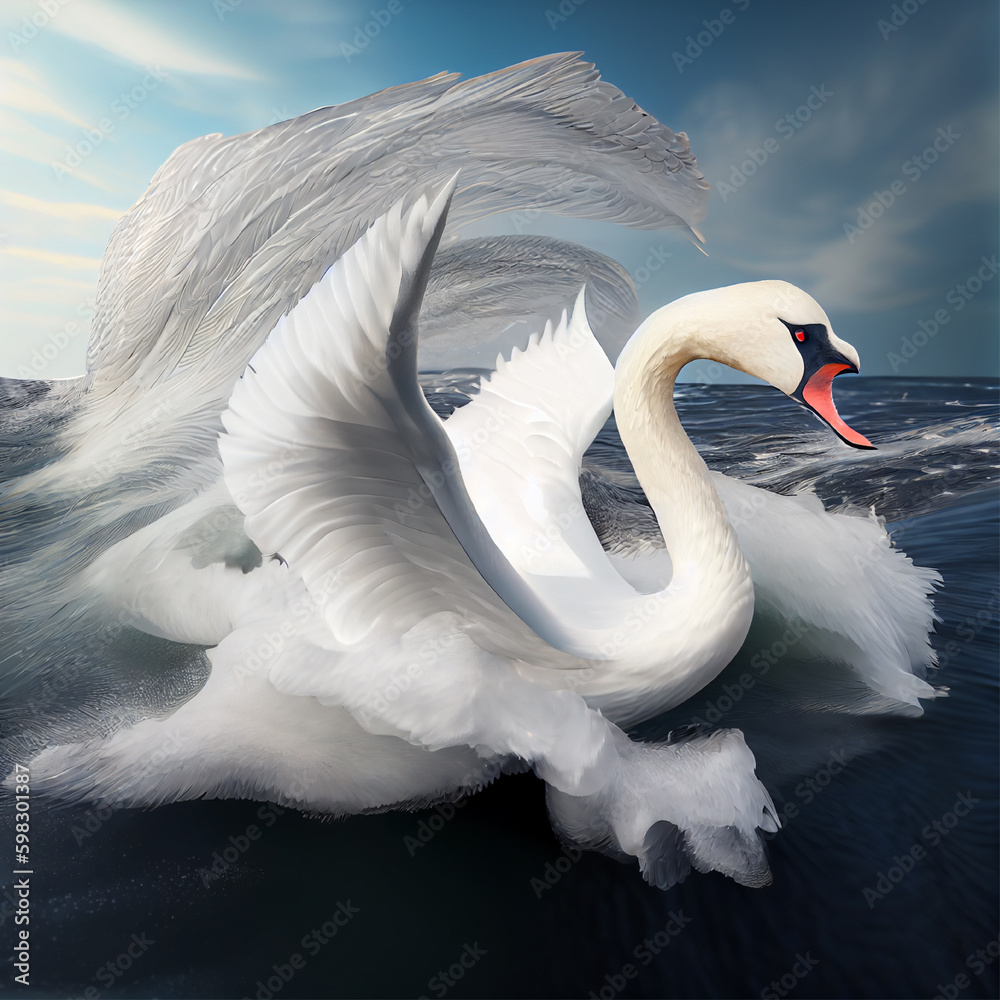 Mute Swan in water | White mute swan with spread wings | Cygnus olor ...