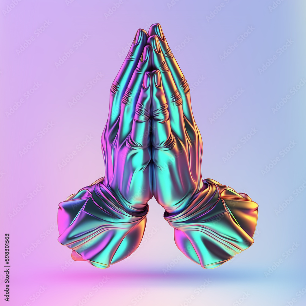 3d Holographic hands praying in gradient background Stock Illustration ...