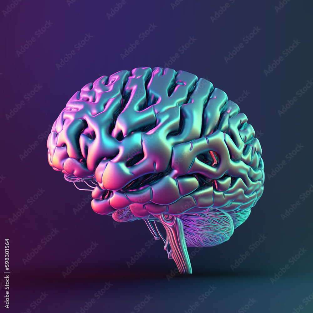 3d Holographic brain illustration in gradient background Stock ...