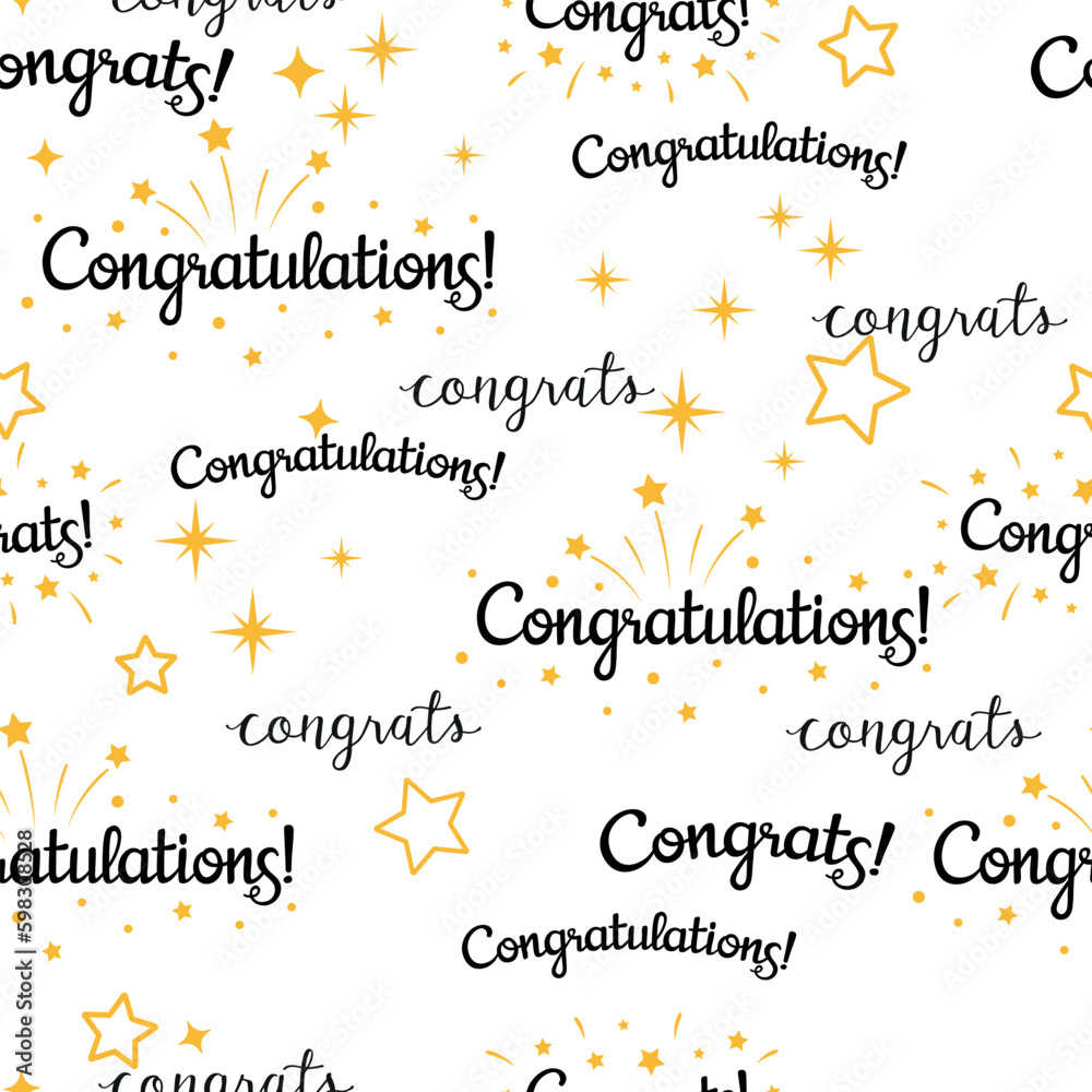 Black and White Congratulations typography greeting seamless pattern ...