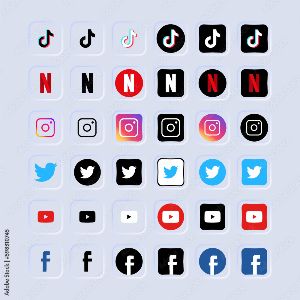 Facebook, instagram, twitter, YouTube, tiktok, netflix logo. Logotype ...