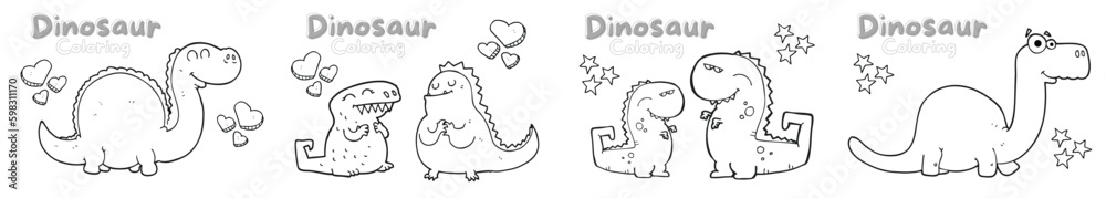 Dinosaur Coloring Worksheet Set, kids learning flashcards, kindergarten ...