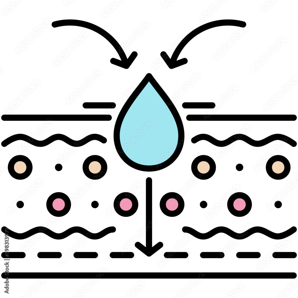 Absorption Icon. Skin Moisture Water Symbol. Line Filled Icon Vector ...