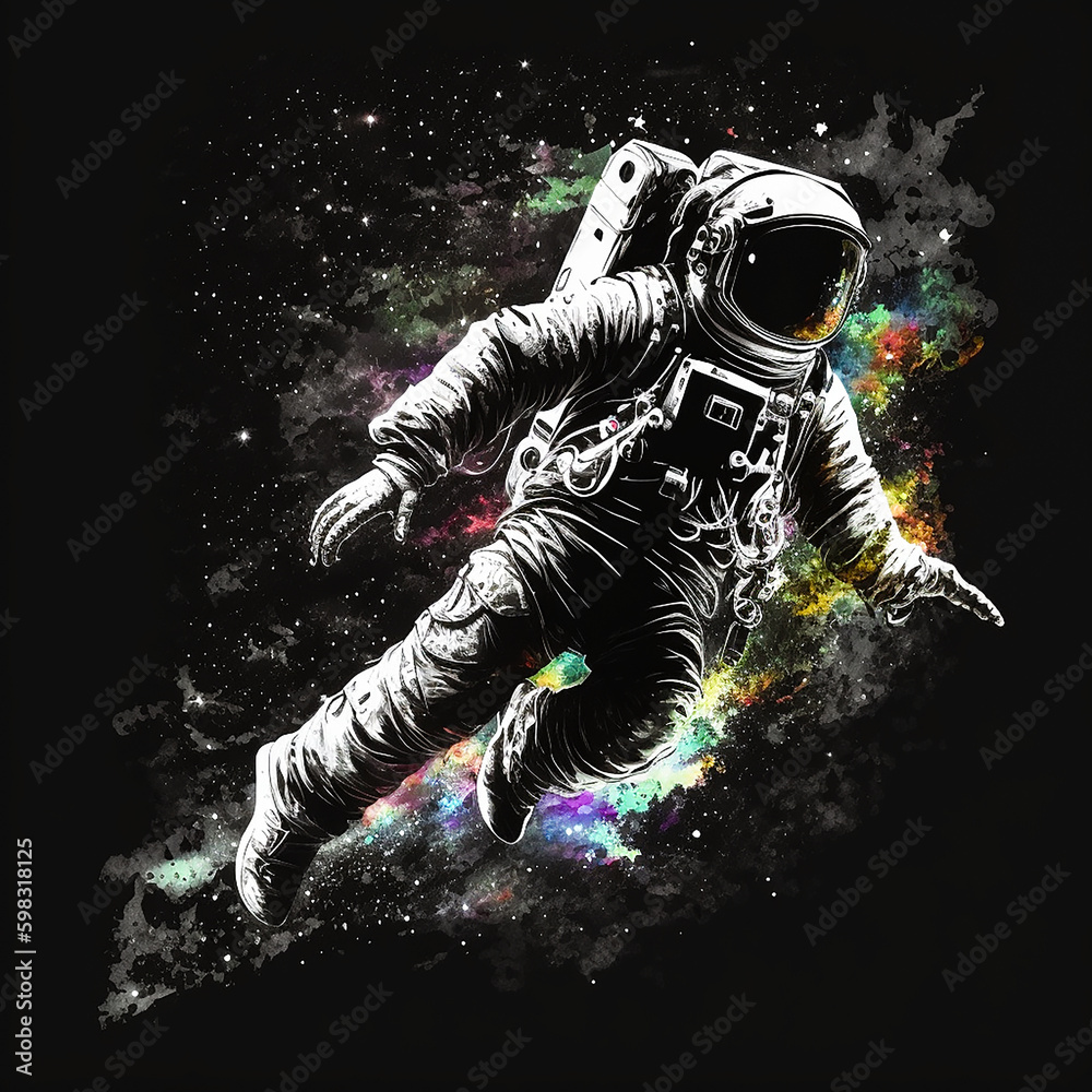 Astronaut floating in space. Generative AI. A digital painting of a ...
