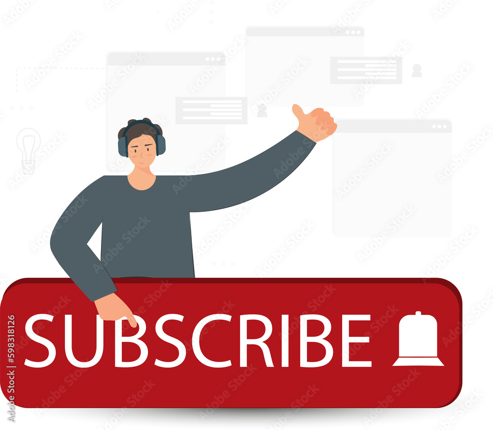 Person asking subscribe to the channel, button subscribe with bell ...