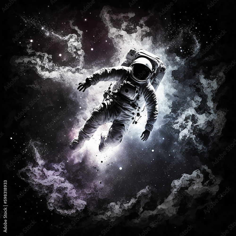 Astronaut floating in space. Generative AI. A digital painting of a ...