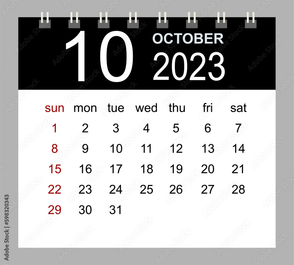 October 2023. Vector monthly calendar template 2023 year in simple ...