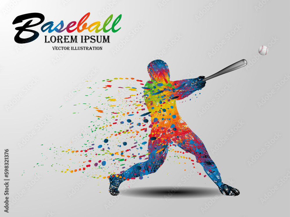 Visual drawing of sport man in start baseball game at fast of speed on ...