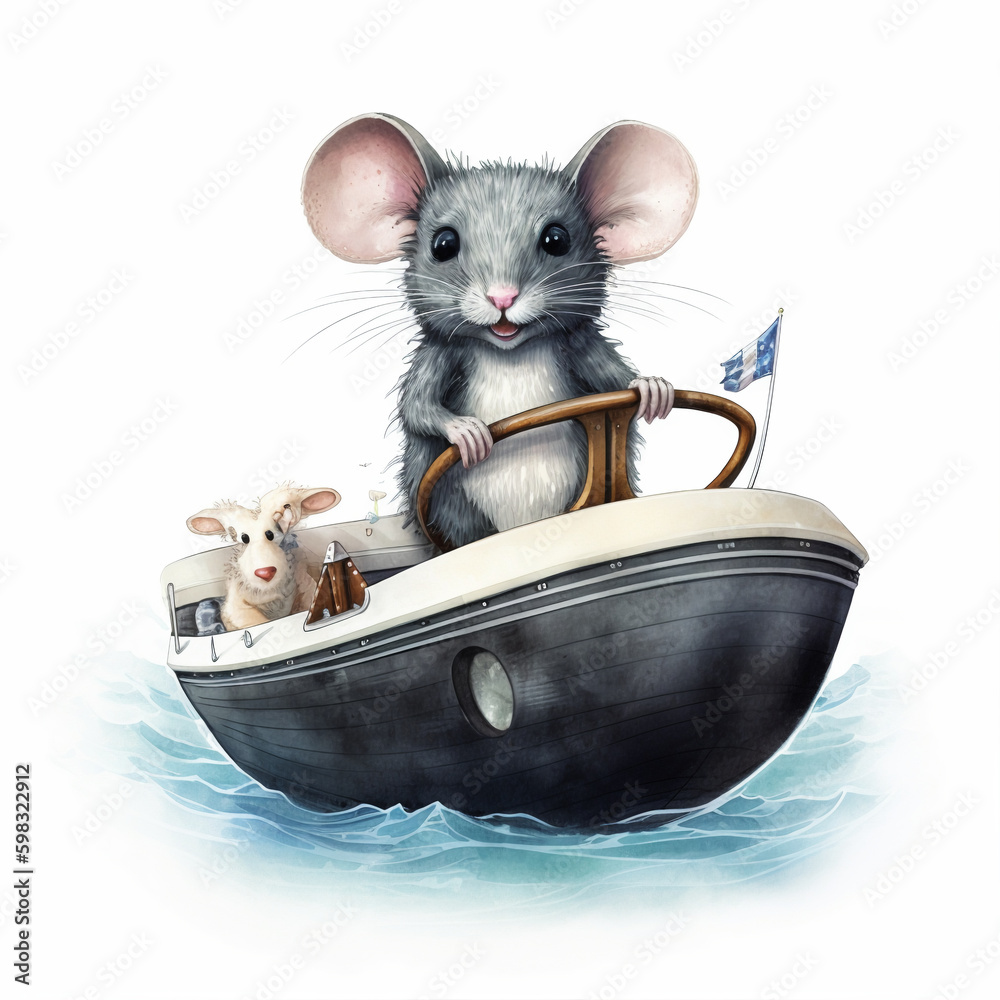 Mouse driving Toy Boat Clipart | Watercolor Digital Art | Watercolor ...