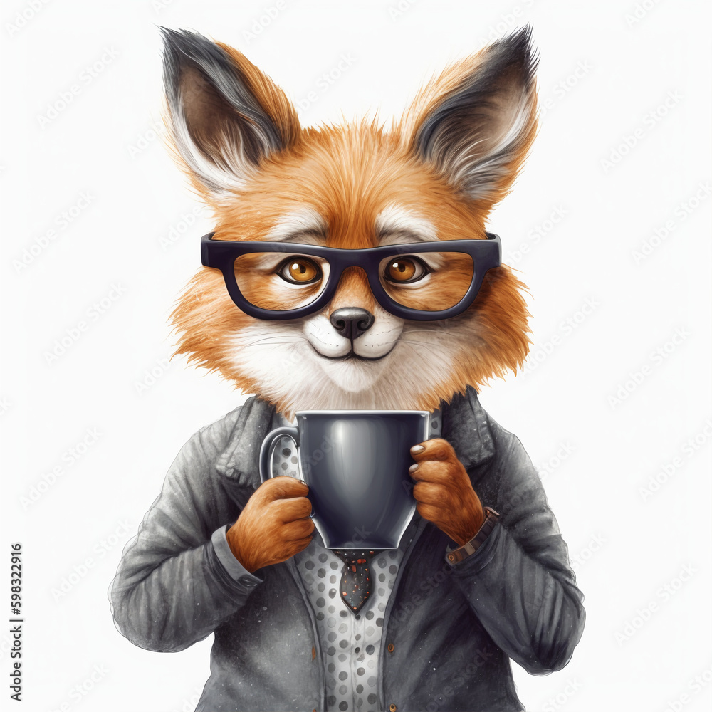 Fox drinking Coffee Clipart | Watercolor Digital Art | Watercolor Art ...