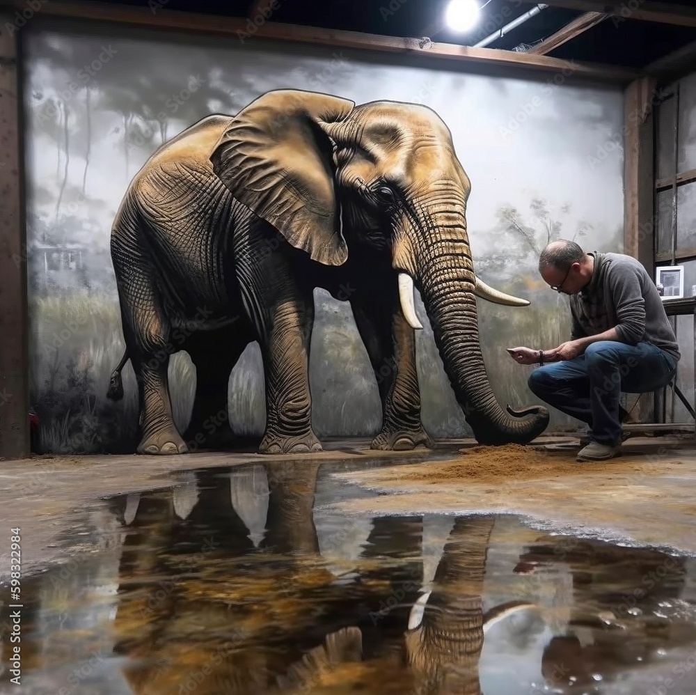 Un pintor pintando el cuadro de un elefante Stock Illustration | Adobe ...