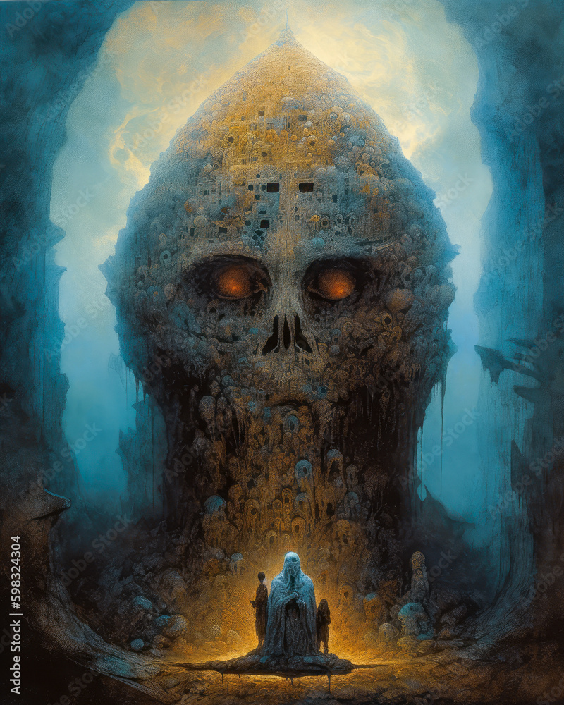 Epic Skull Cascading Waterfall Surreal, Gothic, Macabre, Haunting ...