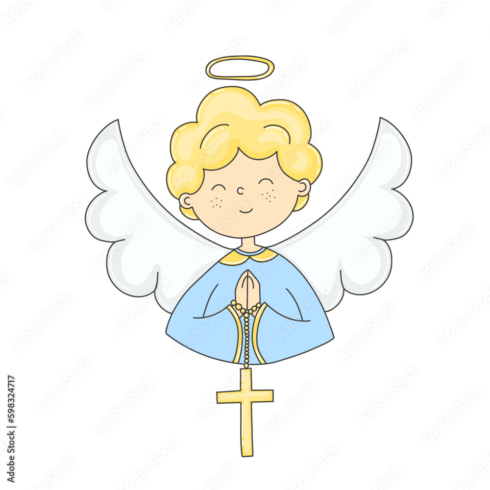 Cute Boy Angel in Festive Attire with Folded Hands on the Chest for ...