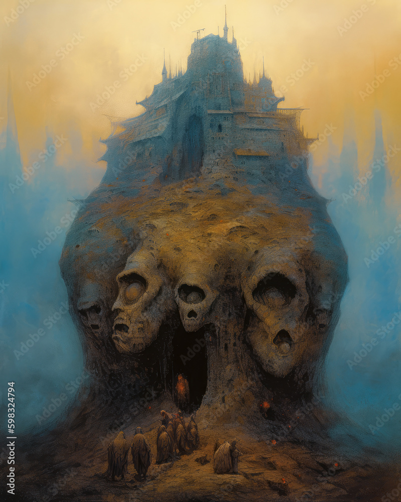 Epic Skull Cascading Waterfall Surreal, Gothic, Macabre, Haunting ...