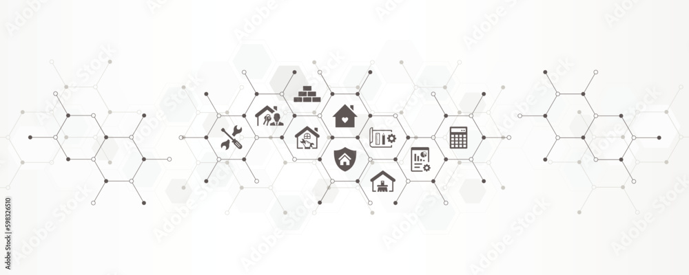 House building banner vector illustration with the website icons and ...