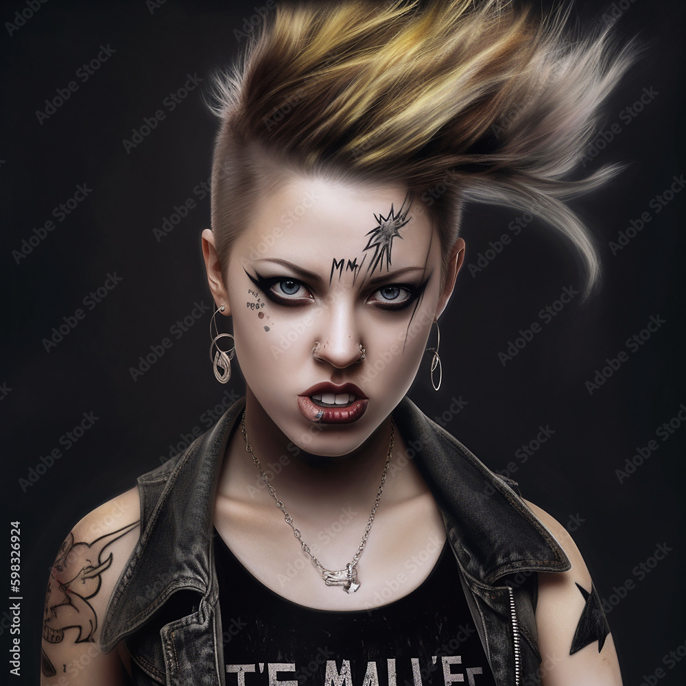 Ilustracja Stock: Punk Rock Girl. Generative AI. A digital painting of ...