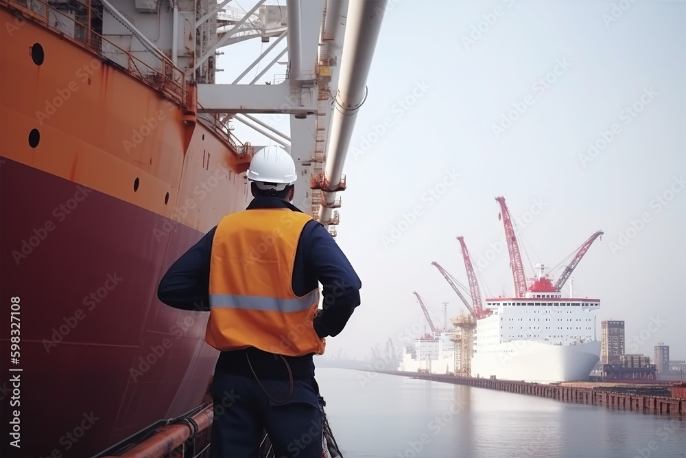 industry with cargo ship engineer worker Stock Illustration | Adobe Stock