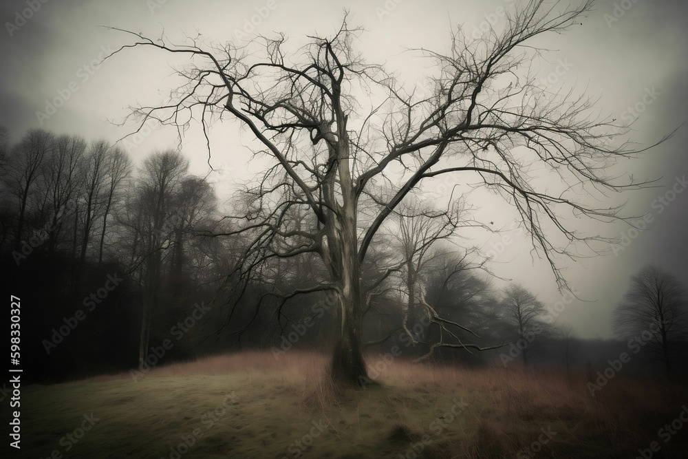 The Lonely Sentinel: A Withered Tree in an Empty Field Stock Photo ...