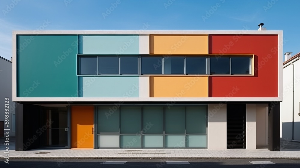 The use of clean, straight lines and limited color palette building ...
