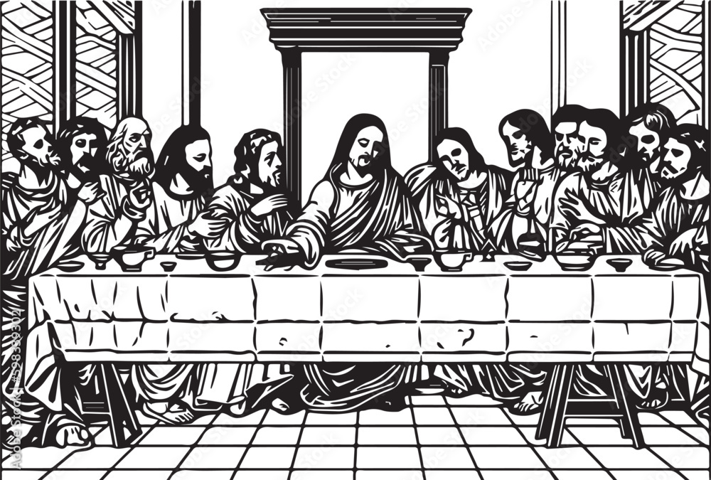 Jesus Christ The Last Supper. Vector illustration. Stock Vector | Adobe ...