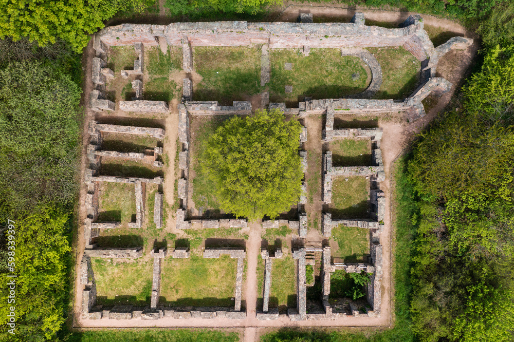 Aerial top down view about ruins of the Pauline monastery located at ...
