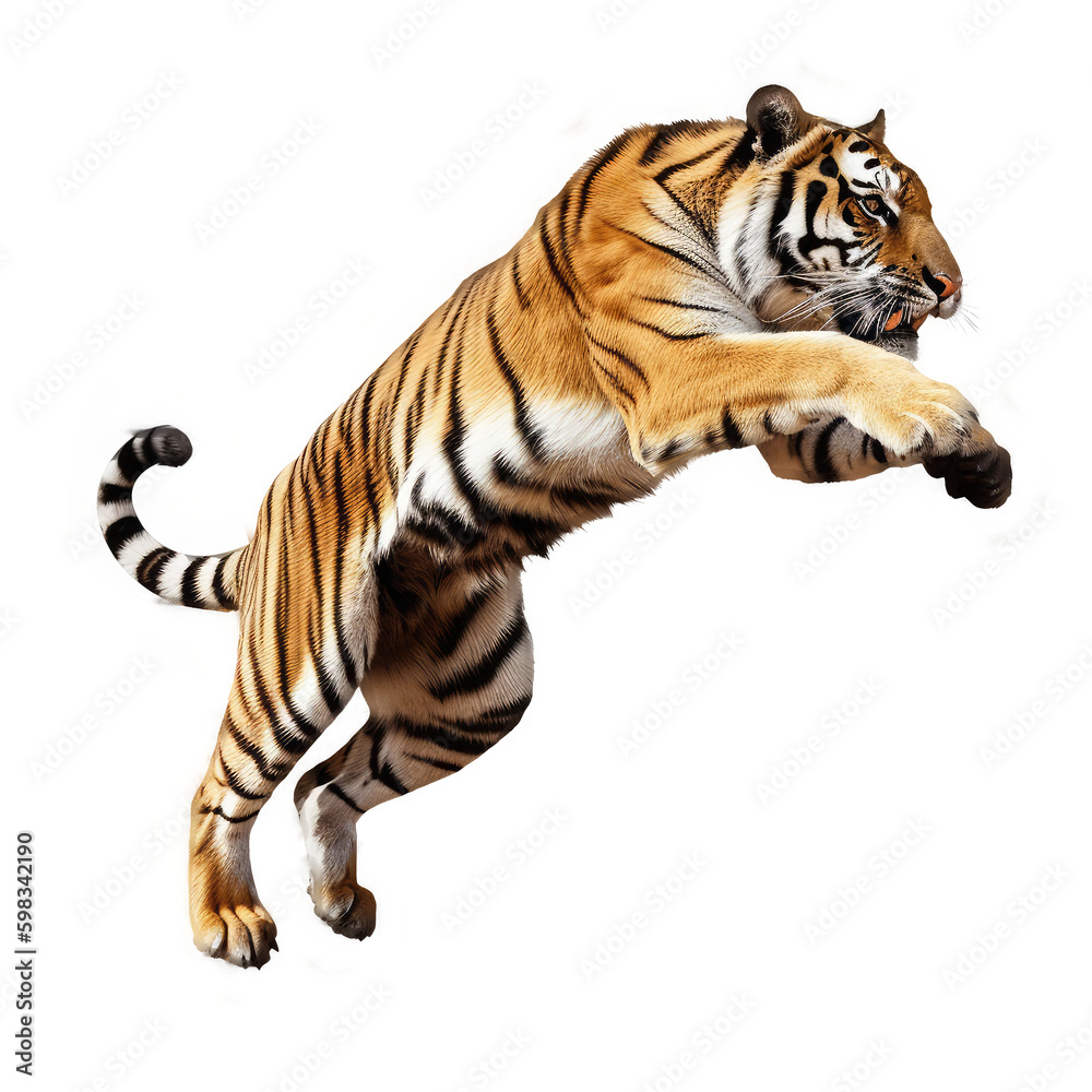 tiger jumping isolated on white Stock Illustration | Adobe Stock