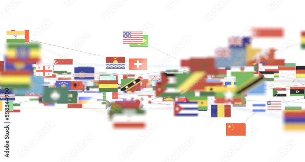 Connection lines Around map with all country flags, Futuristic ...