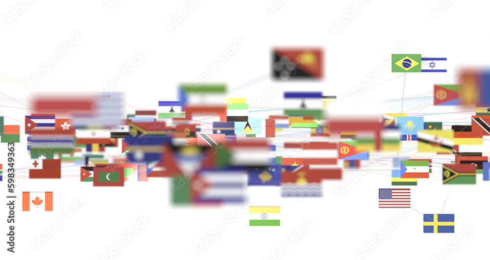 Connection lines Around map with all country flags, Futuristic ...