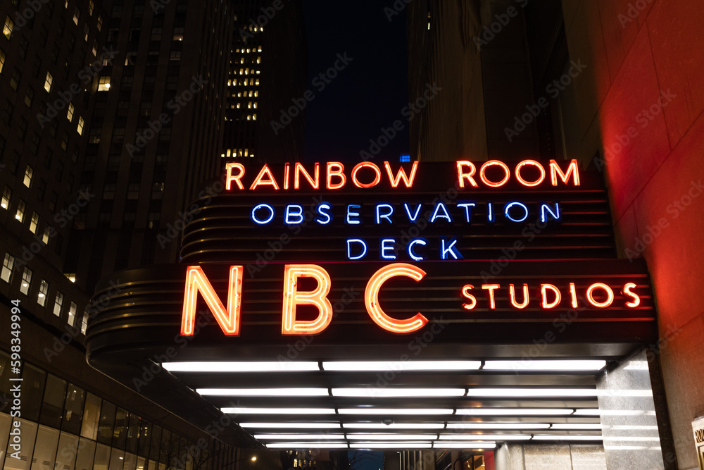 Old Neon Sign of the Rainbow Room Observation Deck and NBC Studios at ...