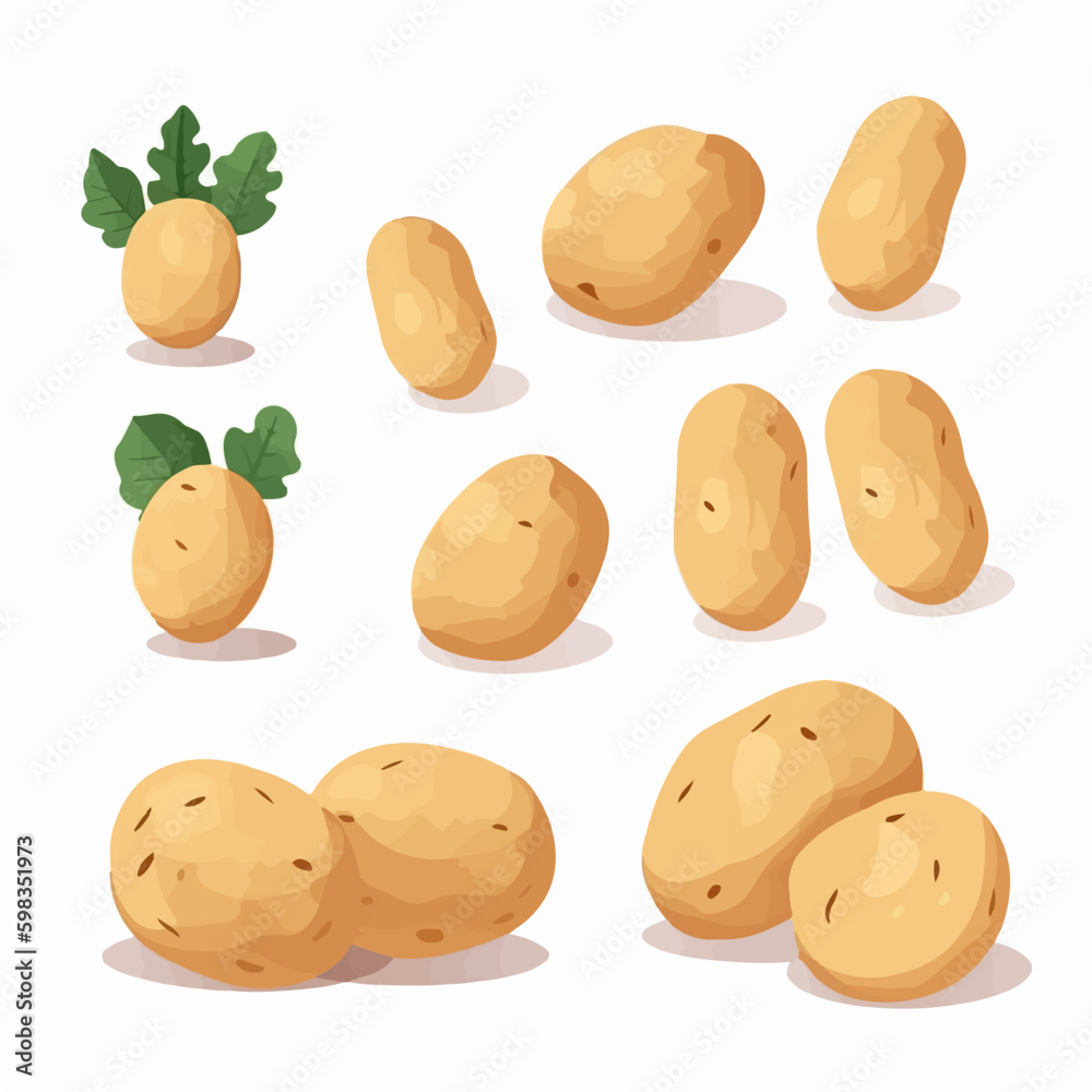 A collection of potato illustrations with a soft color palette for a ...