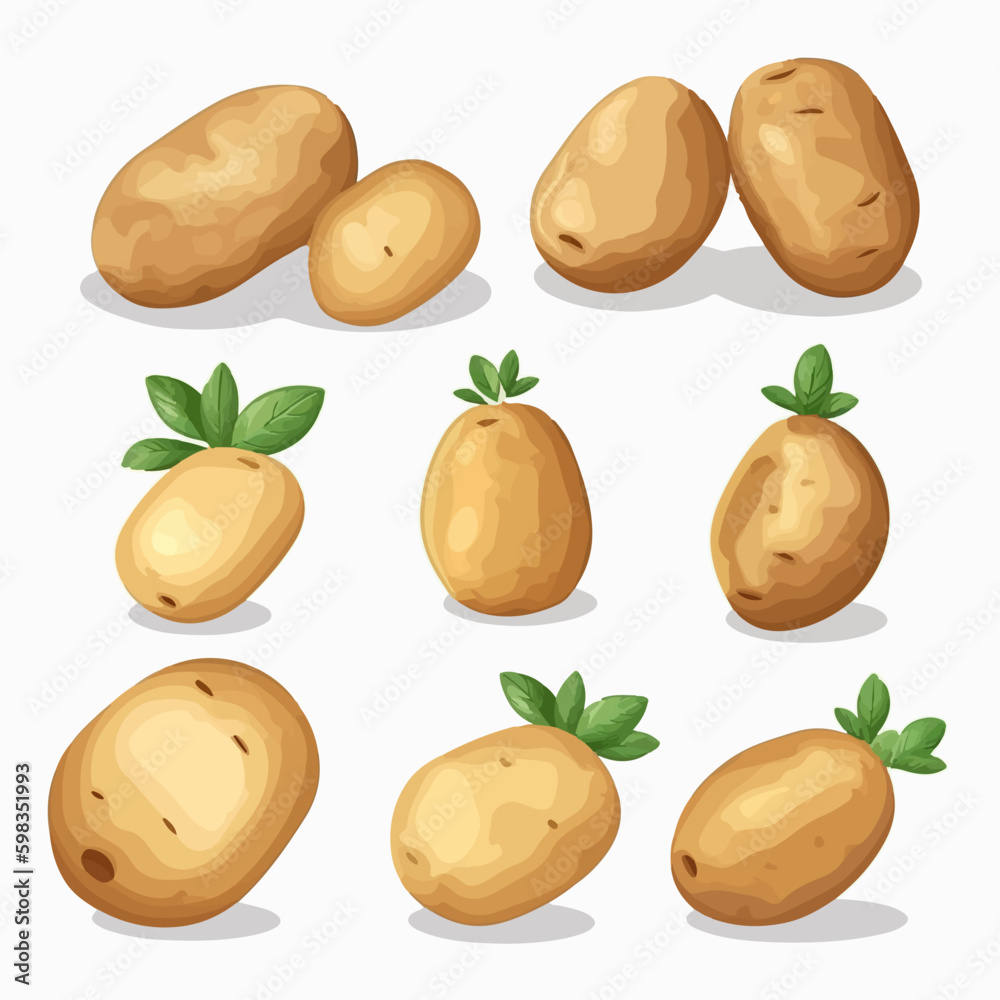 Set of potato vectors with a mix of solid and gradient colors for a ...