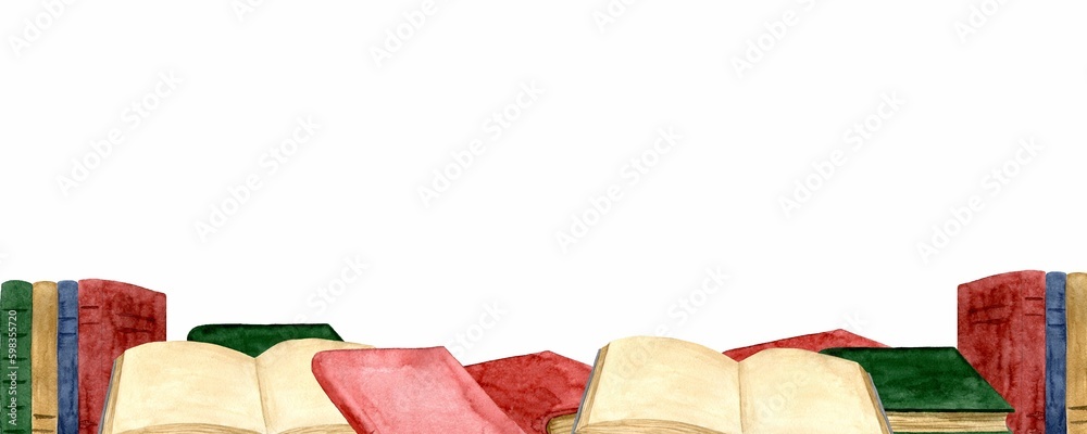 Frame from colorful books. Watercolor hand drawn illustration isolated ...