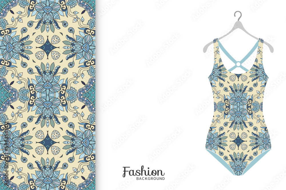 Vector fashion illustration, summer time background. Women's swimsuit ...