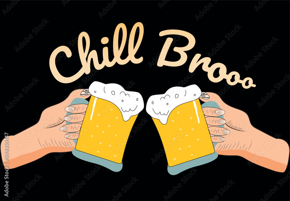 Chill Bro Content Cool Vector Illustration About Partying With Friends Eating And Drinking